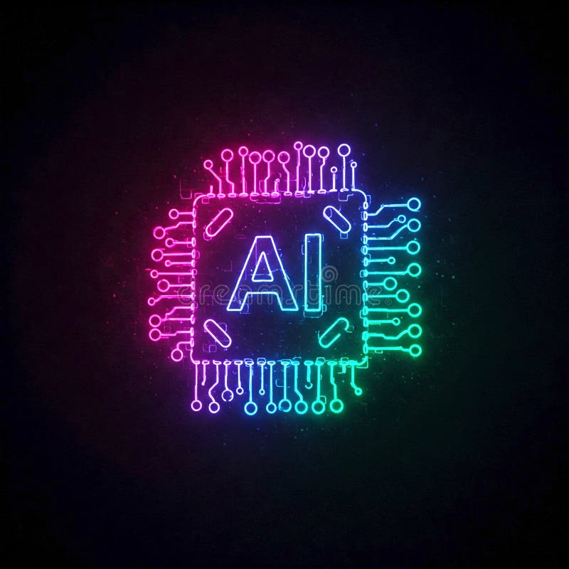 Neon Integrated Circuit AI Algorithm Symbol - AI Stock Illustration ...