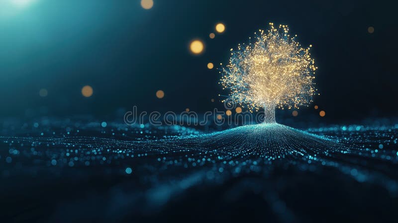 Ai Algorithm Visualized As A Glowing Digital Tree Symbolizing Data