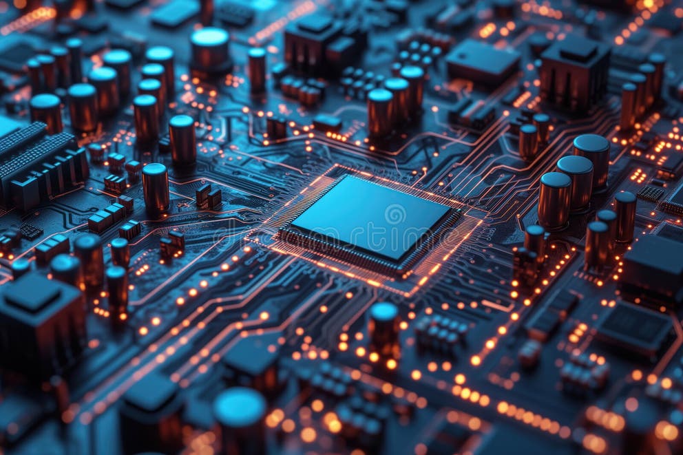 AI Analyzes Central CPU on Interface Microchip Circuit Board in Digital ...