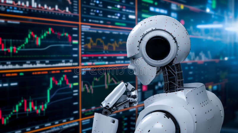 AI Analyzing Financial Data Standing in Front of a Wall Covered in ...