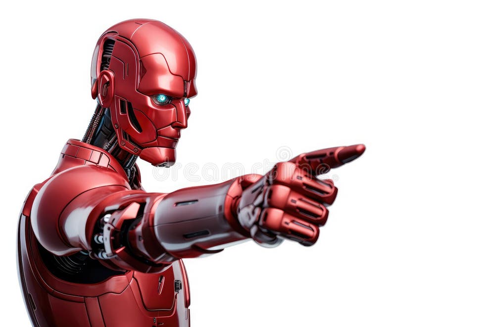 AI Android Robot Pointing Hand at Front on Transparent Background Stock ...