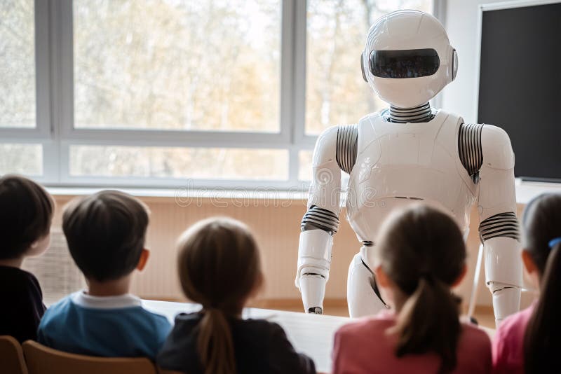 AI Android Robot Teaching Class in Font of Young Children Stock ...