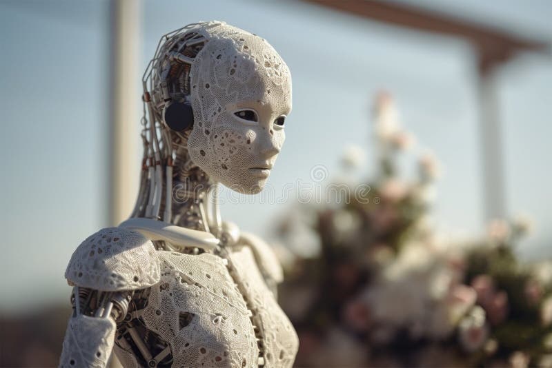 AI Android Robot with Wedding Lace. Generative AI Stock Illustration ...