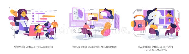 AI, AR Enhancing Remote Work Efficiency Abstract Concept Vector Illustrations. Stock Vector ...