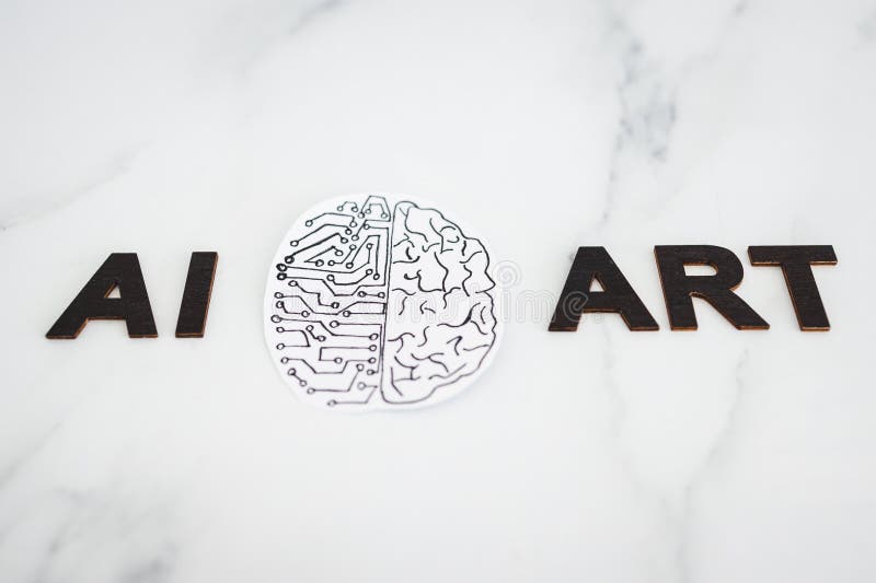 AI Art Text with Half Human Half Robot Brain, Artificial Intelligence ...
