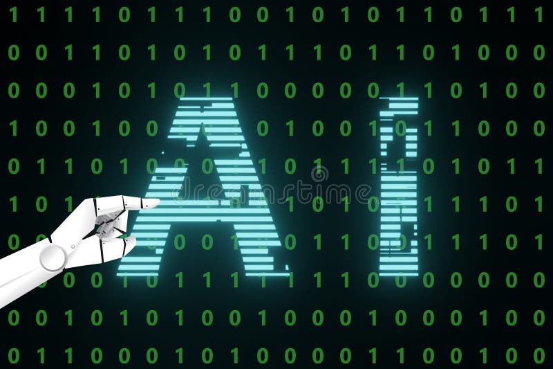 AI Artificial Intelligence on Binary Code with Robot Hand Stock Illustration - Illustration of ...
