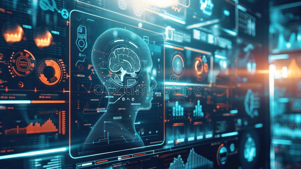 AI Artificial Intelligence Brain for Mental Health. Digital Interface ...