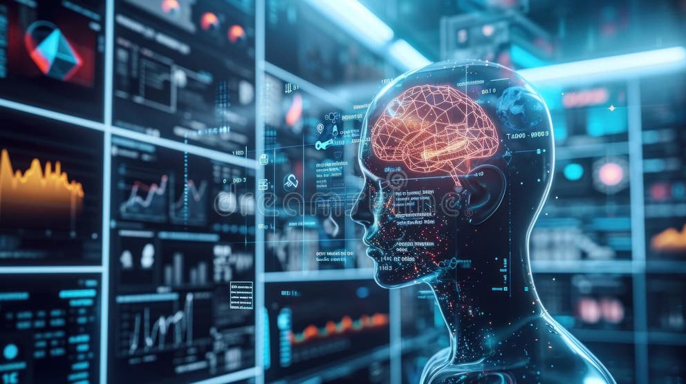 AI Artificial Intelligence Brain for Mental Health. Digital Interface ...