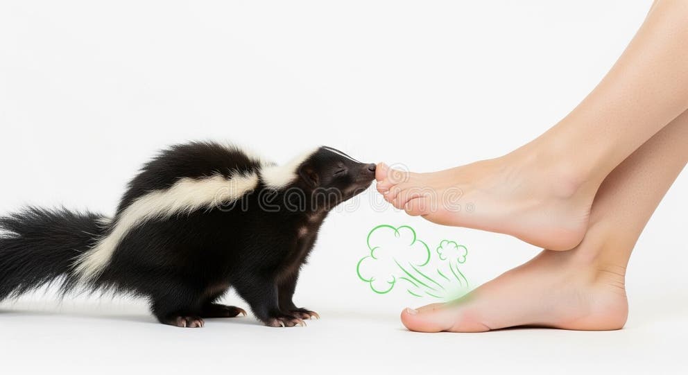 A Black Skunk Sniffing Away at One of a Pair of Stinking Feet Against a ...