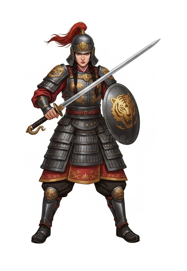 One Single Solitary Chinese Female Han Warrior Isolated White Backdrop ...