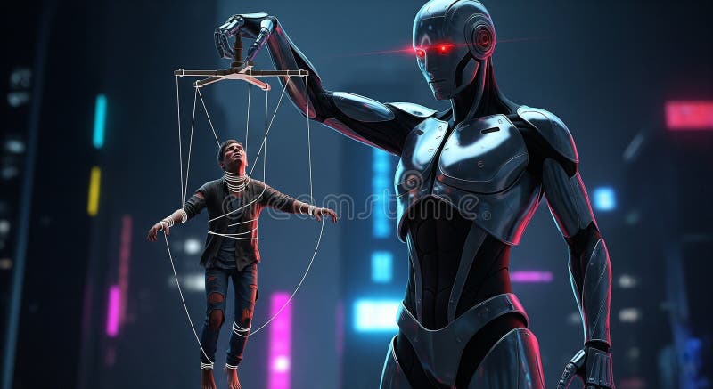 A Single Futuristic AI Robot Manipulating a Single Human Like a ...