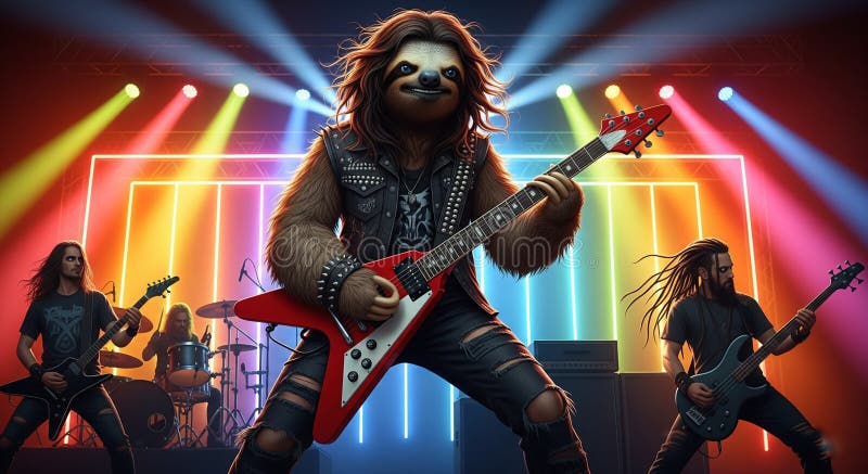 A Sloth Rocker Rockstar with a Band Performing Live on Stage Stock ...