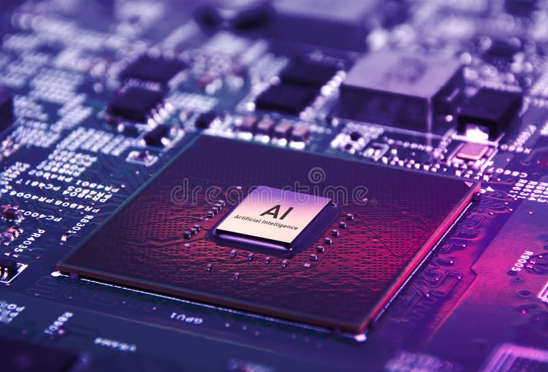 AI Artificial Intelligence Concept, Close Up of Microprocessor on Mainboard Electronic Computer ...