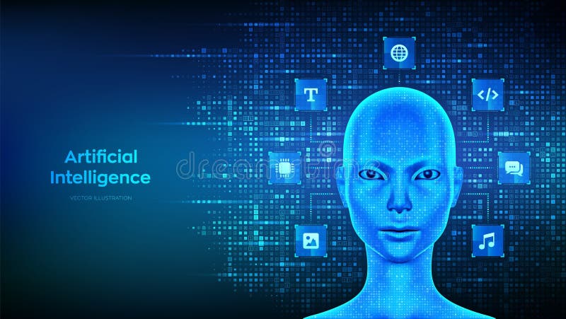 AI. Artificial Intelligence Concept. Cyborg Woman Head Made with Binary ...