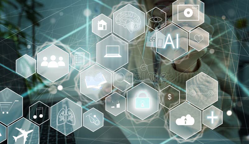 AI (Artificial Intelligence) Concept. Electronic Circuit. Communication ...