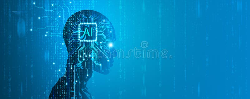 AI - Artificial Intelligence. Ai Digital Brain. Human Face with Circuit Pattern and Binary Code ...