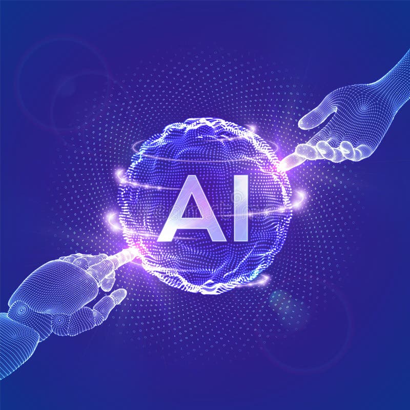 Robot And Human Hands Are Touching A Dna Chain Unity Between Human And
