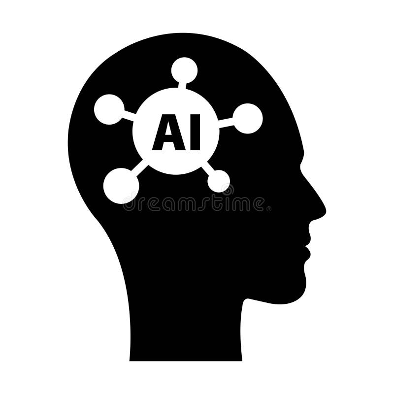 Ai Artificial Intelligence Icon Of Man Human Face With A Digital Chip On Brain For Computer And