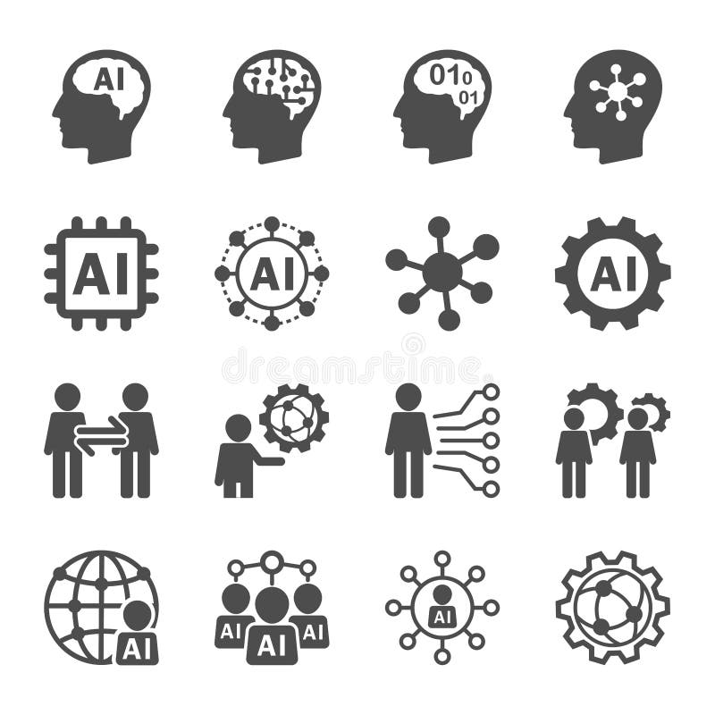 AI Artificial Intelligence Icon Set Stock Vector - Illustration of ...