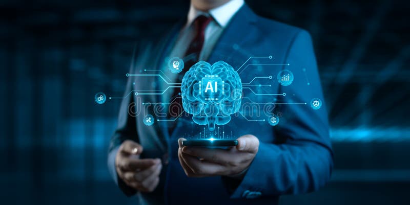 AI - Artificial Intelligence and Machine Learning. Businessman Hold ...