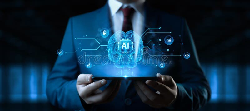 AI - Artificial Intelligence and Machine Learning. Businessman Hold ...