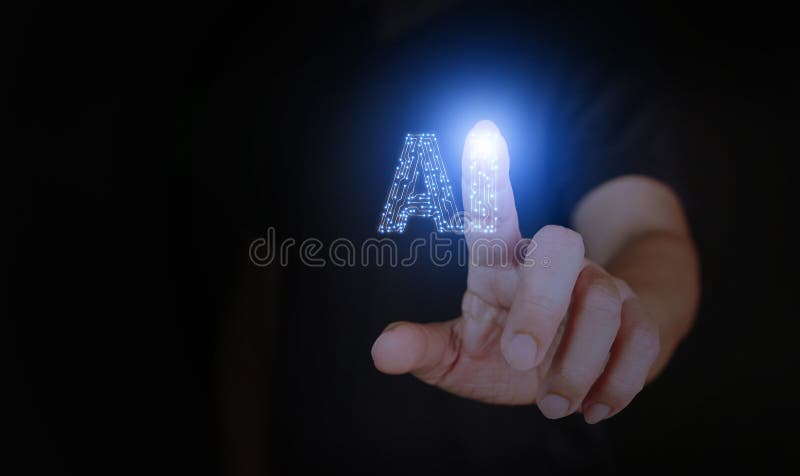 AI, Artificial Intelligence, a Man S Hand Touching a Circuit Ai Letters ...