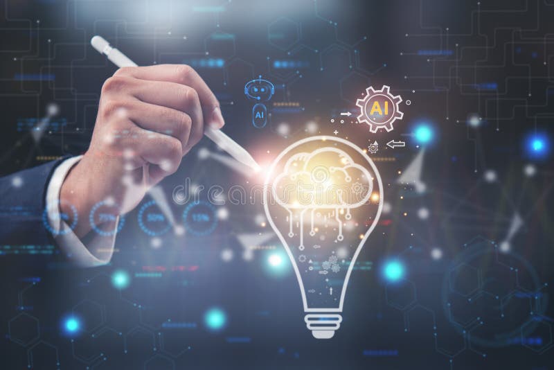 AI Artificial Intelligence Powered Idea with a Hand Holding a Digital ...
