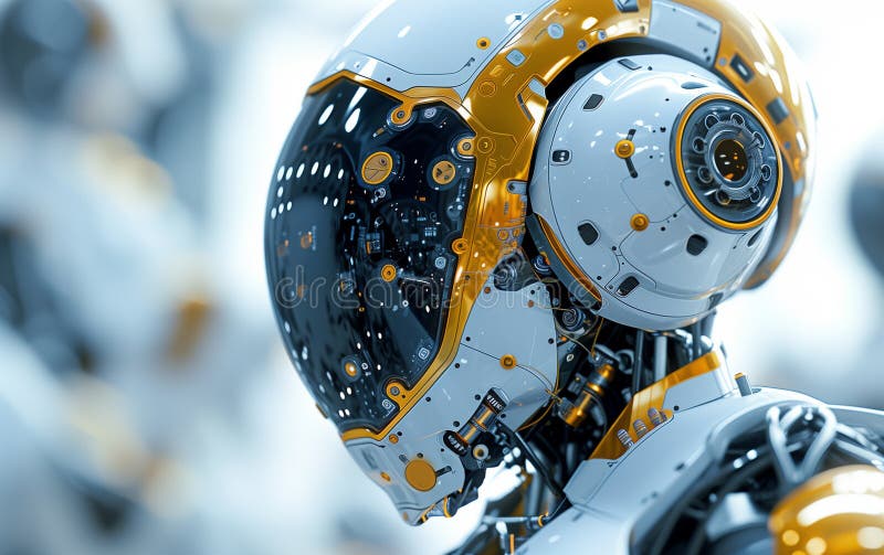 AI Artificial Intelligence Robot Head with Digital Graphic Brain Engine ...