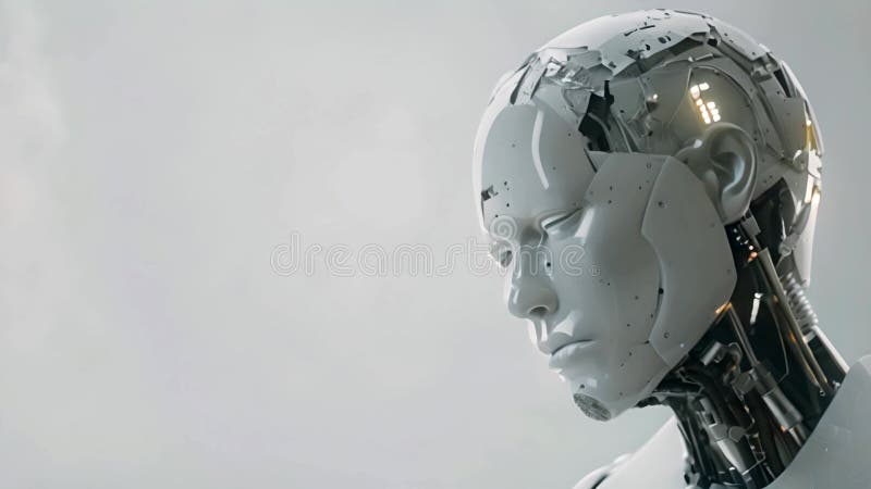 AI Artificial Intelligence Robot Head with Digital Graphic Brain Engine ...