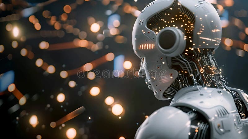 AI Artificial Intelligence Robot Head with Digital Graphic Brain Engine ...