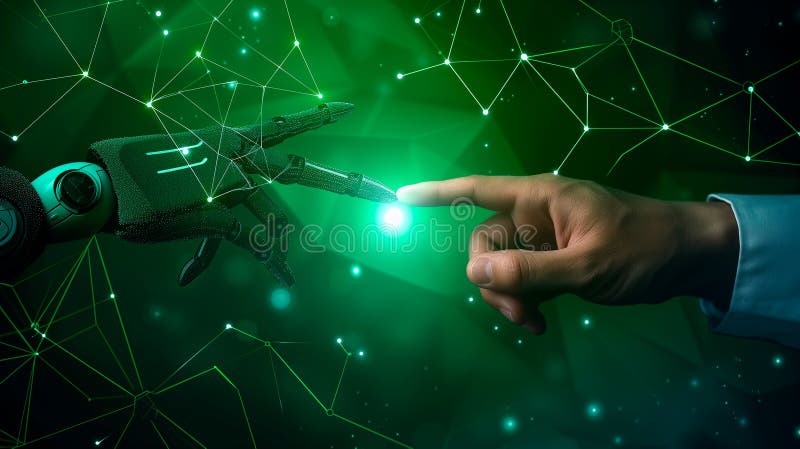 AI Artificial Intelligence. Robotic Hands and Human Hand.. Innovation ...