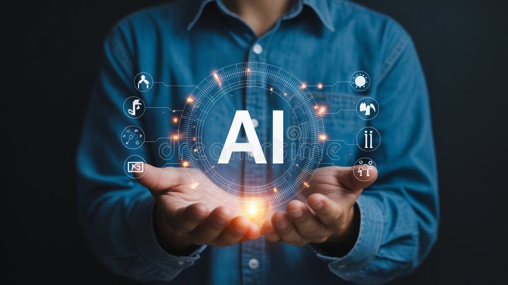 Ai Artificial Intelligence Technology Concept Man Holding Digital Ai ...