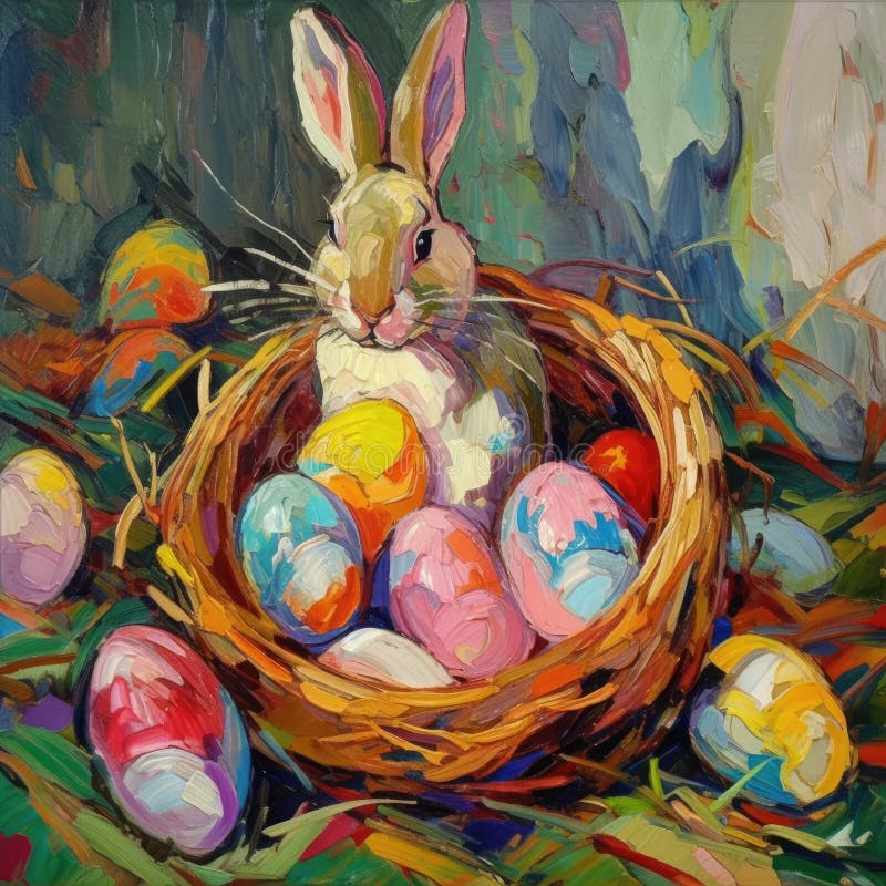 Artistic Easter Bunnies in Vibrant Colors Stock Illustration ...