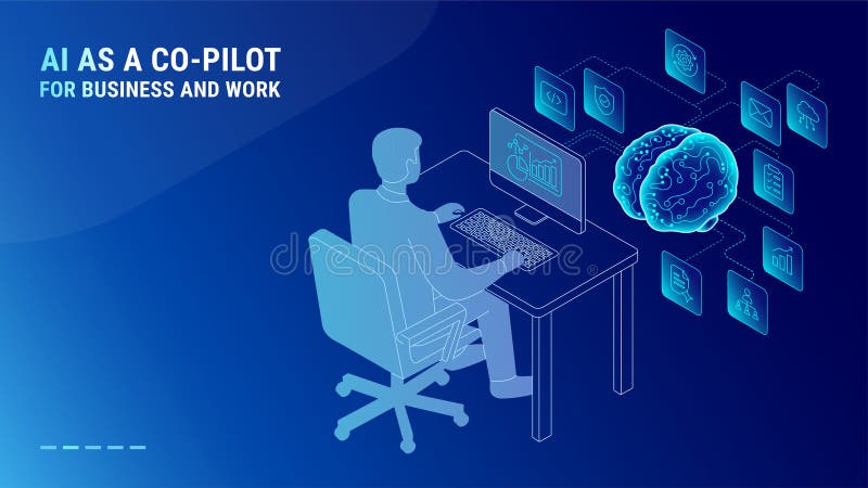 AI As a Copilot for Business and Work Concept - Modern Illustration of Human and Artificial ...