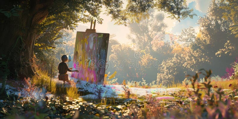 Painter with AI in Open-Air Studio AIG60 Stock Illustration ...