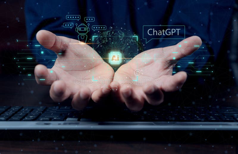 AI Assistant. Businessmen S Hands Hold Virtual Graphics on Global ...