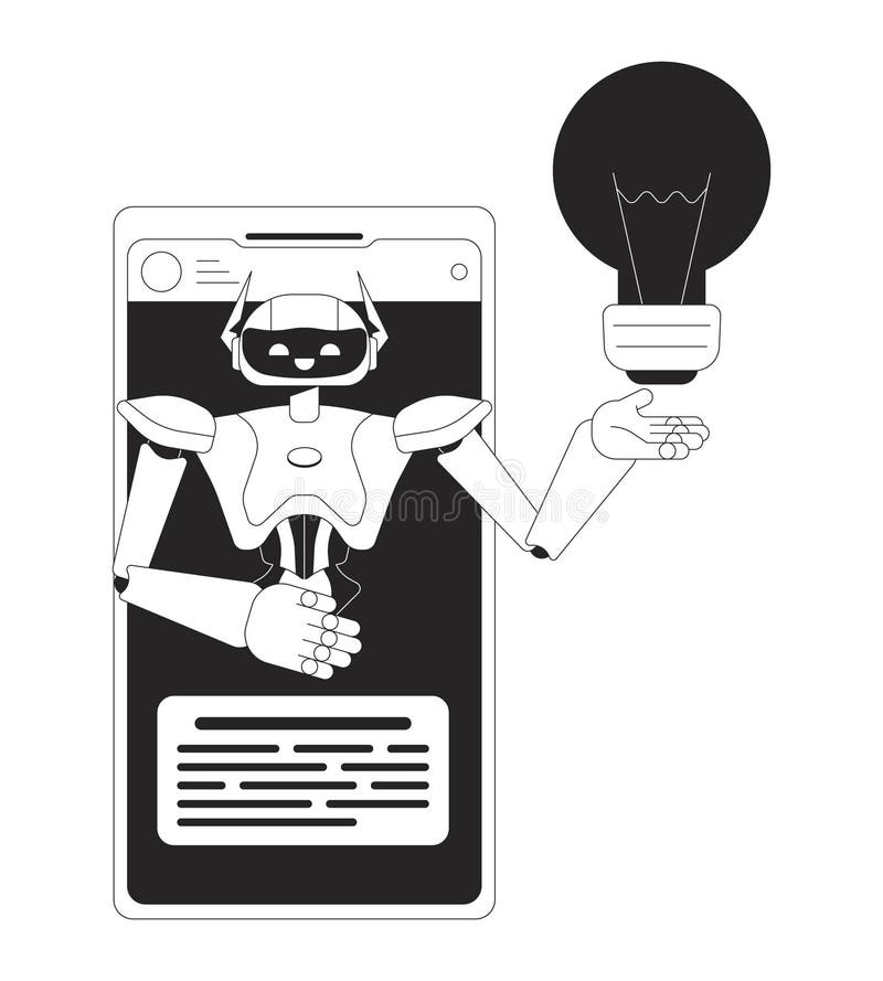 AI Assistant Cellphone Black and White 2D Line Cartoon Object Stock ...