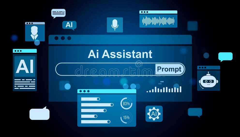 Ai Assistant Interface with Various Icons and Data Visualizations. 3D ...
