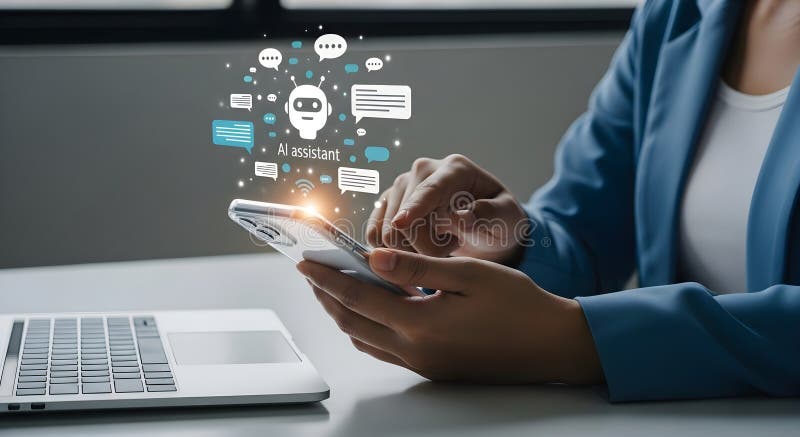 Ai assistant mobile chat stock illustration. Illustration of technology ...