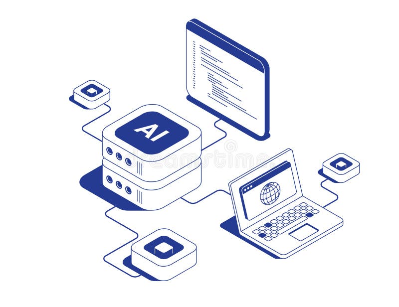 AI Assistant for Programmer Concept. Laptop Connected To Artificial Intelligence Server with ...
