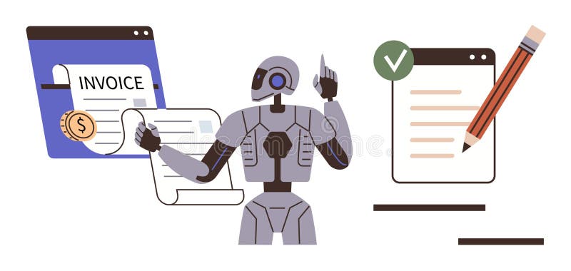 AI-Assisted Automation for Invoice Processing and Document Validation Stock Illustration ...