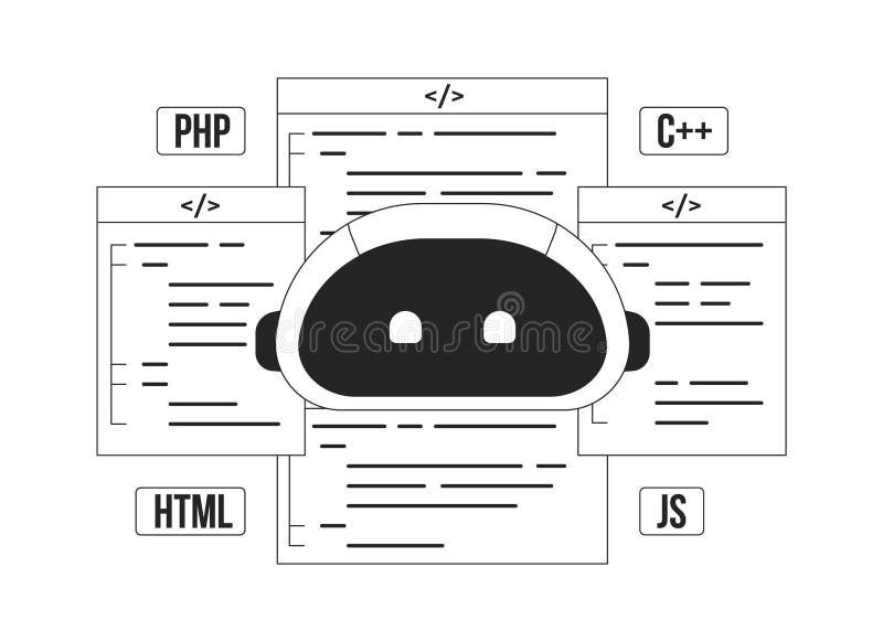AI-assisted Coding Black and White Concept Vector Spot Illustration ...