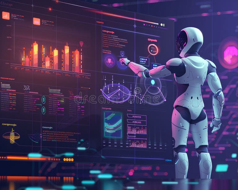 AI Assisting Human in Real-time Data Visualization Stock Illustration ...