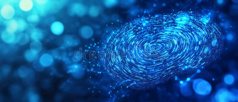 AI Authentication with Blue Data Fingerprint on Blurred Background Secure Access through ...