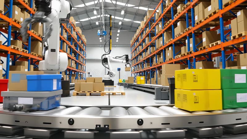 Automated Robotic Arm Sorting Packages on Conveyor Belt in Smart ...