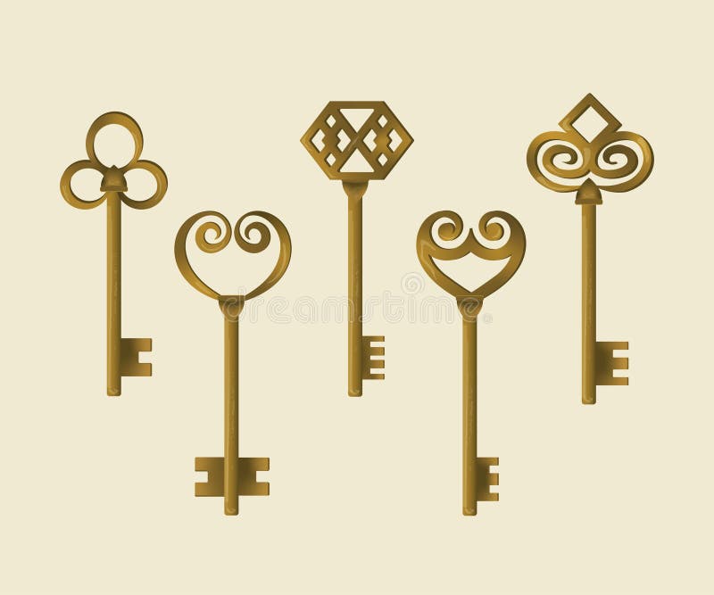 Set of Beautiful Victorian Retro Vintage Keys with Ornaments Stock ...