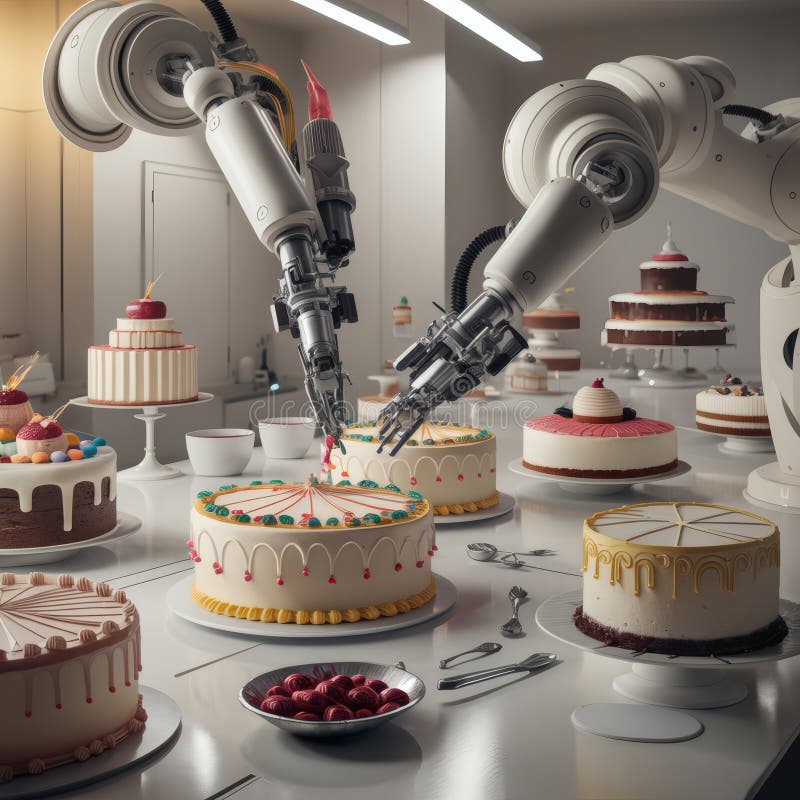 AI Bakery with Robotic Arm Decorating Cakes, Precise Icing Patterns ...