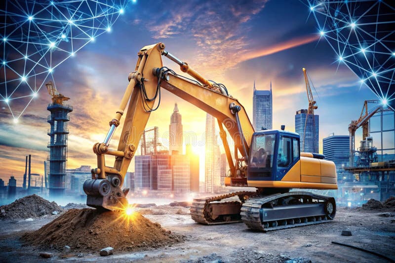 AI-Based Excavator Representing Future Industry and Construction Technology Stock Illustration ...