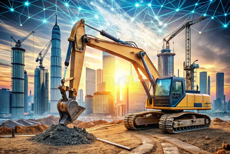 AI-Based Excavator Representing Future Industry and Construction Technology Stock Illustration ...