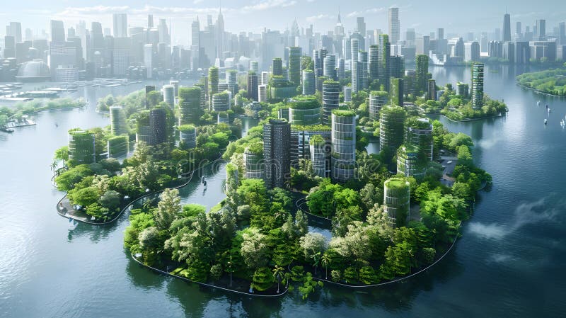 AI-Based Urban Heat Island Mitigation City Stock Illustration ...